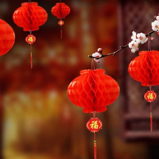 Rode Chinese lantaarns - nieuwjaarlantaarn - opvouwbaar kunststof ...