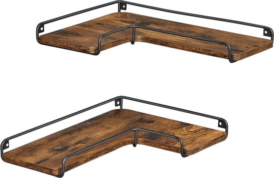 L-vormige hoekplank - Bruin-zwart L-vorm Eckregal - Spaanplaat en staal ...