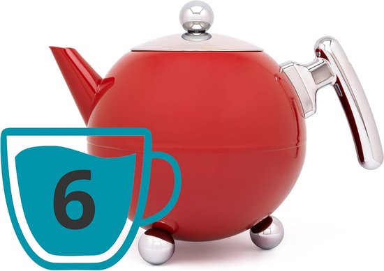 Goodivery ® Rode bolle dubbelwandige roestvrijstalen theepot 1,2 liter ...