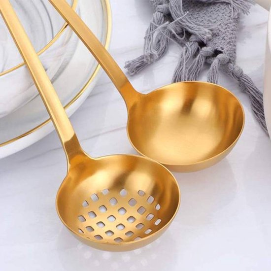 Gold Soup Ladle Colander Set, Long Handle Steel Serving Spoon, for ...