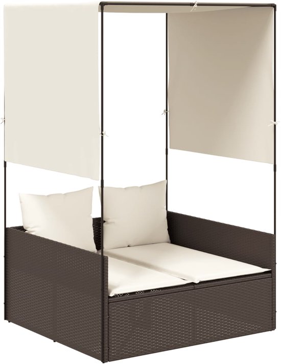 vidaXL Ligbed - 2 Persoons - Bruin - Inclusief Dak Ligbed - Tuinstoel ...