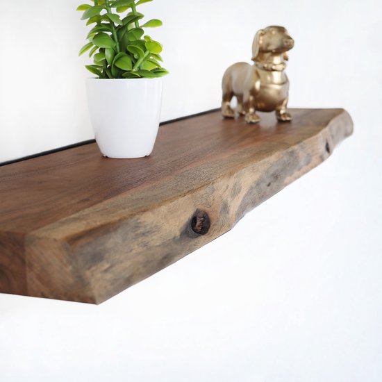 Wandplank industrieel acacia hout Inge 90cm muurplank massief hout ...