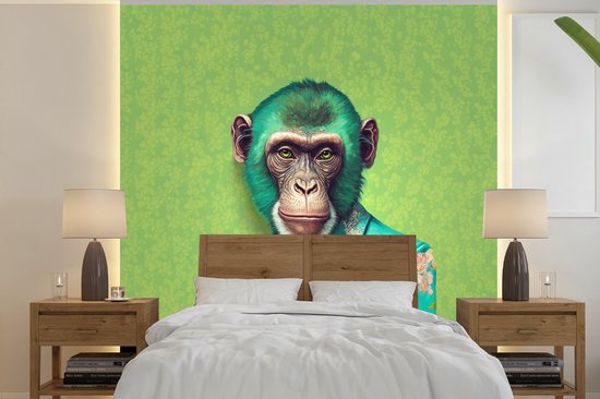 Behang - Fotobehang Aap - Colbert - Bloemen - Neon - Portret - Breedte 280 cm x hoogte... | bol