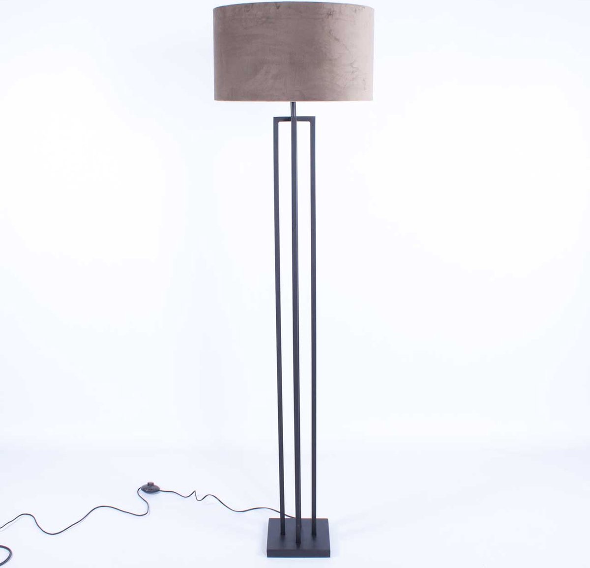 Vloerlamp vierkant met velours kap Roma | 1 lichts | taupe / bruin ...