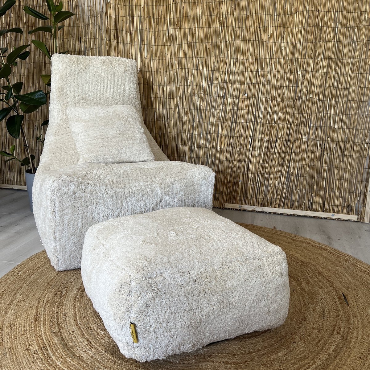 Mycha Ibiza-stoel-Poef-teddy-kruk-ecru-home-interieur - fauteuil | bol.com