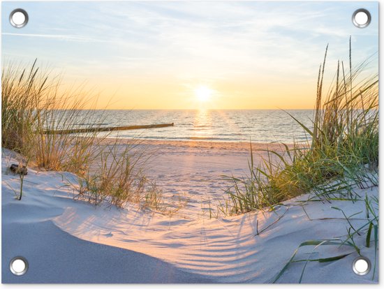 Tuin decoratie Strand - Zon - Duin - Gras - Zand - Horizon - 40x30 cm - Tuindoek -... | bol