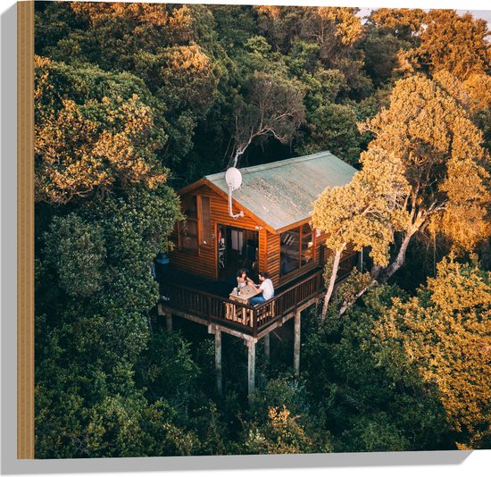 Hout - Boomhut in de Natuur - 50x50 cm - 9 mm dik - Foto op Hout (Met ...