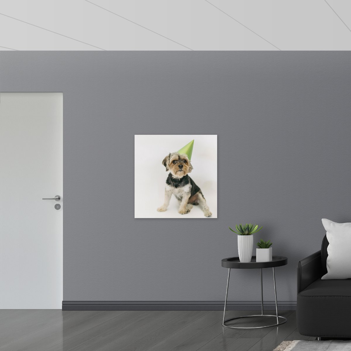 Hout - Hond met Groen Feesthoedje en Paarse Bal - 80x80 cm - 9 mm dik ...
