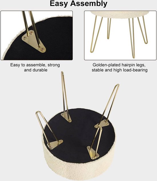 Kruk Met Opbergruimte Rond Poef Teddyfleece Metalen Poten Beige | bol.com