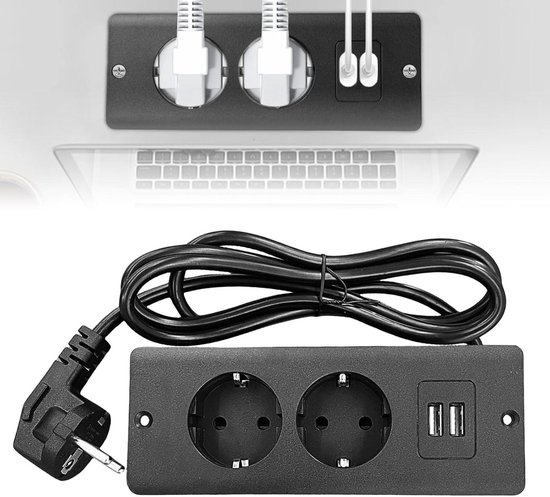 Verzonken stopcontact 2-voudig inbouwstopcontact met USB en 1.5m kabel ...