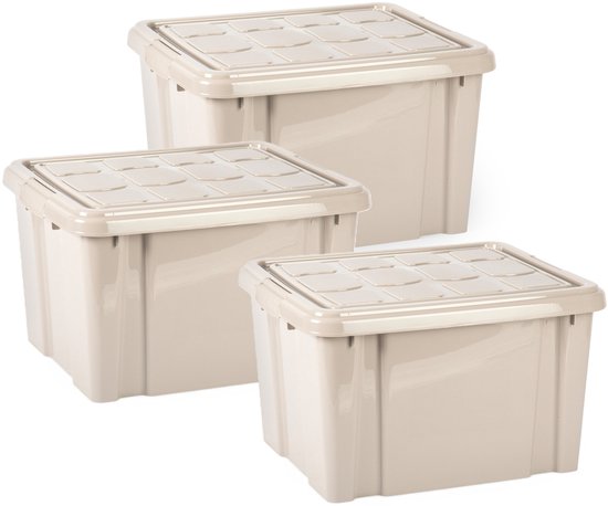 Plasticforte Multi Storage Opslagbox met deksel - 3x - beige - 25 liter ...