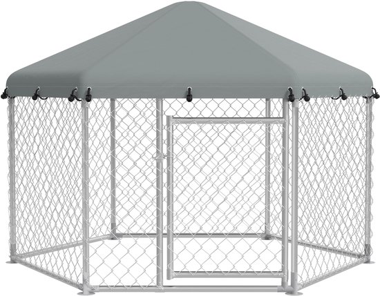 NAIZY Outdoor hondenkennel 210 x 185 x 150 cm groot hondenhok verzinkt ...