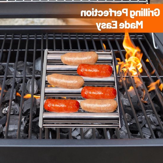 Hot Dog Roller Grill - Barbecue Worst Roller Rack met 6 Rollers - RVS ...