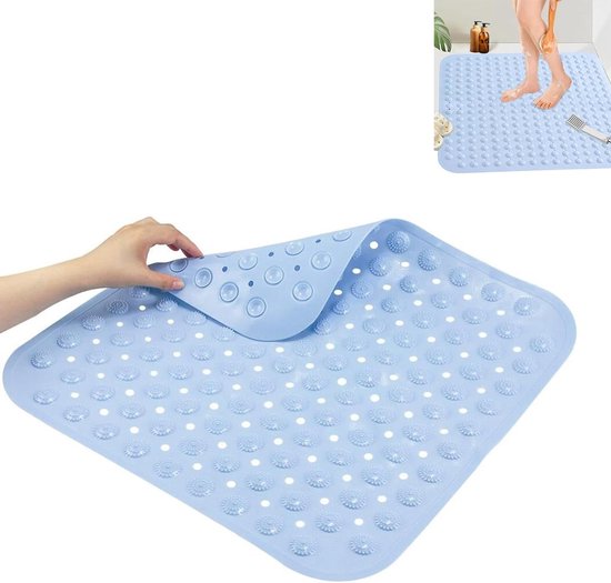 Vierkante Douchemat Antislip 48 x 48 cm - Lichtblauw, Machinewasbaar ...