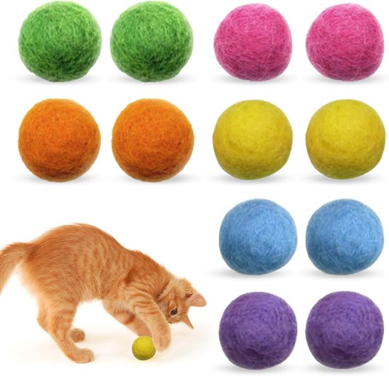 12 Pcs Natural Wool Felt Cat Balls Toy for Cats and Kittens | bol