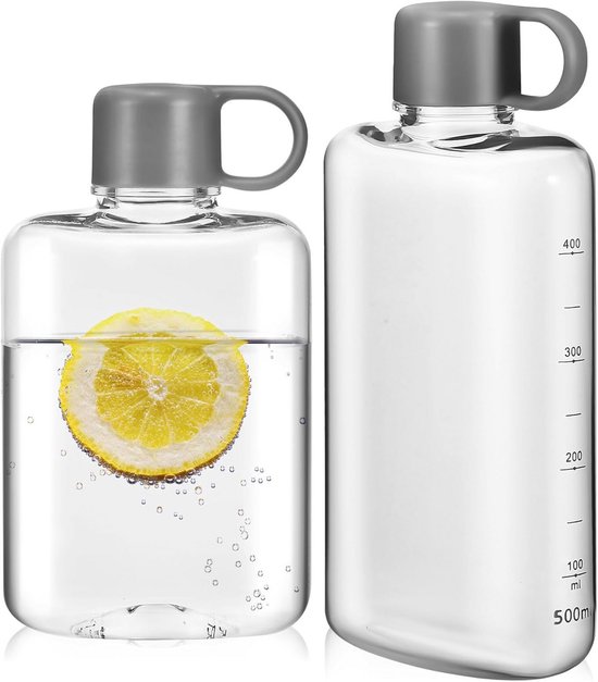 Platte waterflessen set van 2 - Draagbare en slanke drinkflessen 360 ml ...