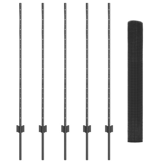vidaXL - Gelast - Draadhek - met - 10 - U - Palen - Grijs - 1.2x10 - m ...