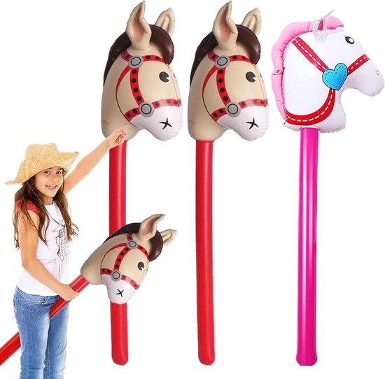 3 Pack Inflatable Stick Horse 37 Inch Children Inflatable Pony Stick ...