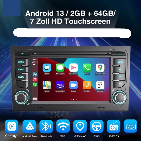 Multimedia Autoradio - Android Autoradio - Draadloze - Voor Audi A4/S4/RS4 (B6/B7) en... | bol