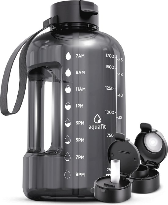 Grote waterfles met rietje - 2 liter met tijdmarkering voor optimale ...