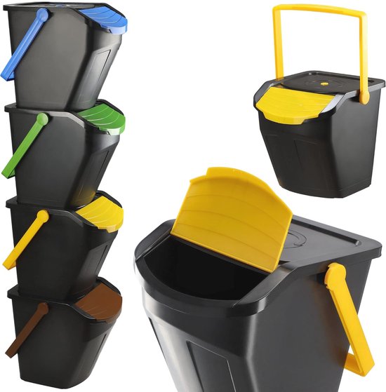 Recyclingemmer Set 25L - Duurzame Vuilnisemmers voor Afvalscheiding (4 ...