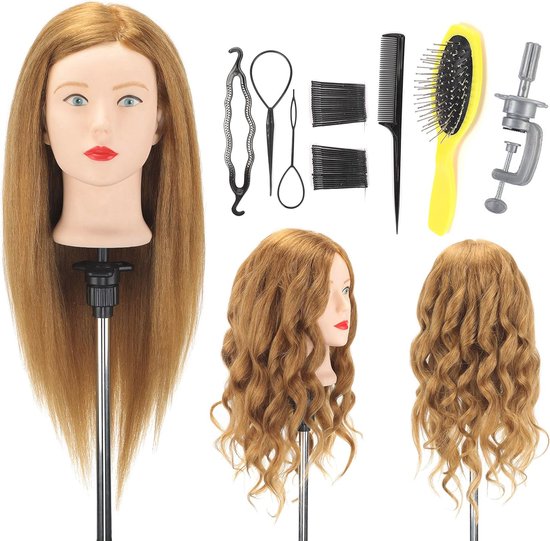 Styling Hoofd 22 inch met Natuurlijk Haar - Perfect voor Kappers en ...