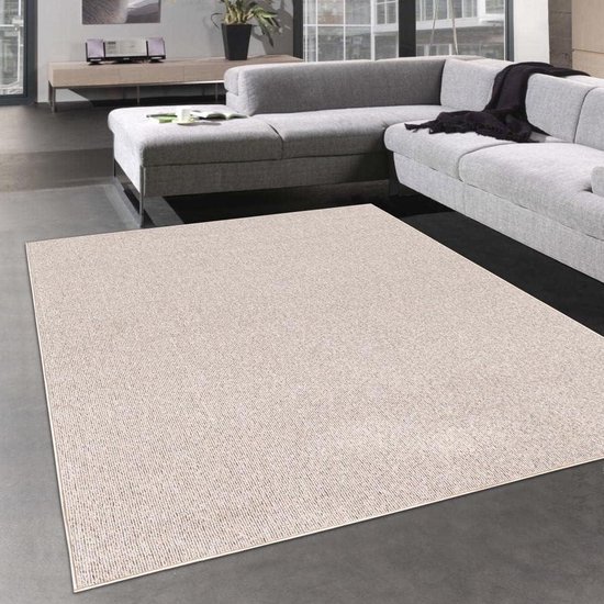 Duurzaam effen beige plat geweven tapijt voor hal - 140 x 200 cm | bol