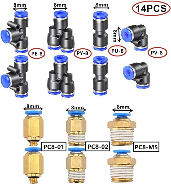 Flexibele Pneumatische PU-slang 10 Meter - Luchtslang 8 mm x 5 mm met Verbindingsstukken | bol