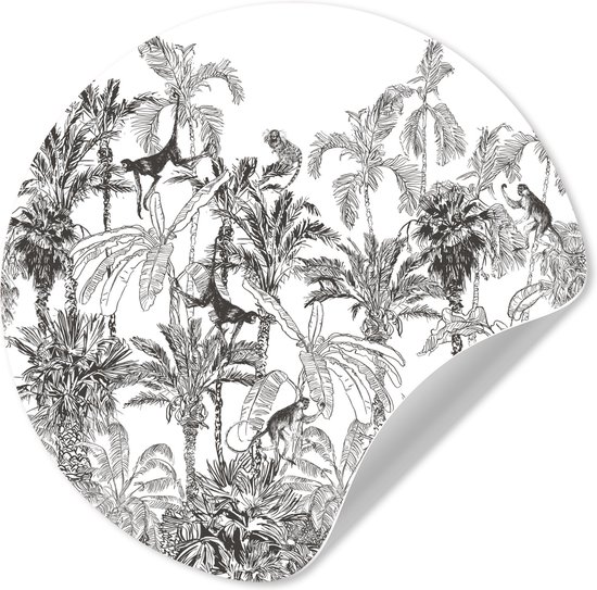 WallCircle® - Behangcirkel 100x100 cm - Muurstickers Jungle - Dieren - Zwart - Wit -... | bol
