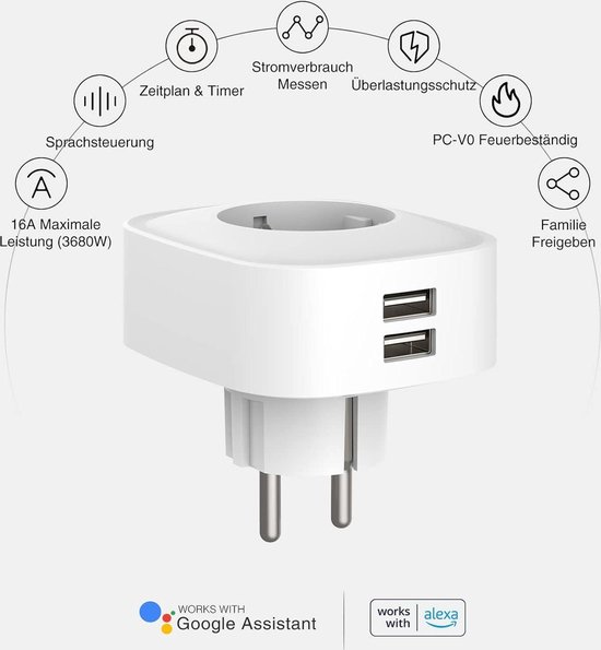 Stopcontact met USB 16 A verpakking van 4 - stroomverbruik wifi ...