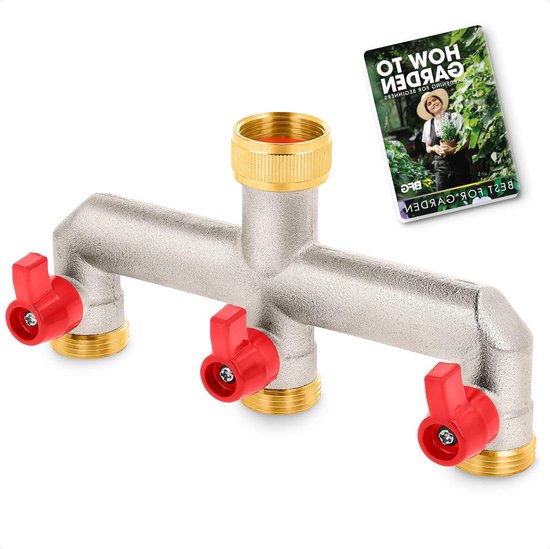 Nikkel messing 3-weg verdeler voor tuinslang met 3/4 inch schroefdraad en kogelkranen | bol