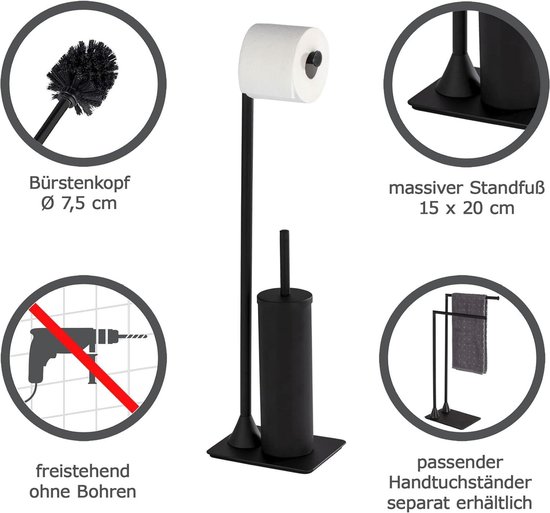 Staande WC-garnituur Hella standaard zwart mat - toiletpapier rolhouder ...