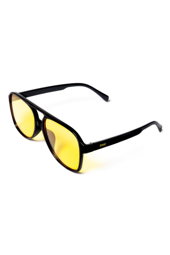 KIMU Motor Pilotenbril - Zwart Montuur - Gele Glazen - Piloot Aviator ...