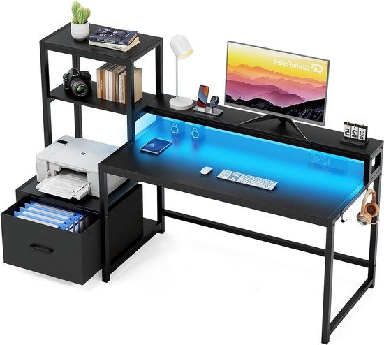 Bureau met Lade en Printer Plank 150 cm - Omkeerbaar Computerbureau met ...