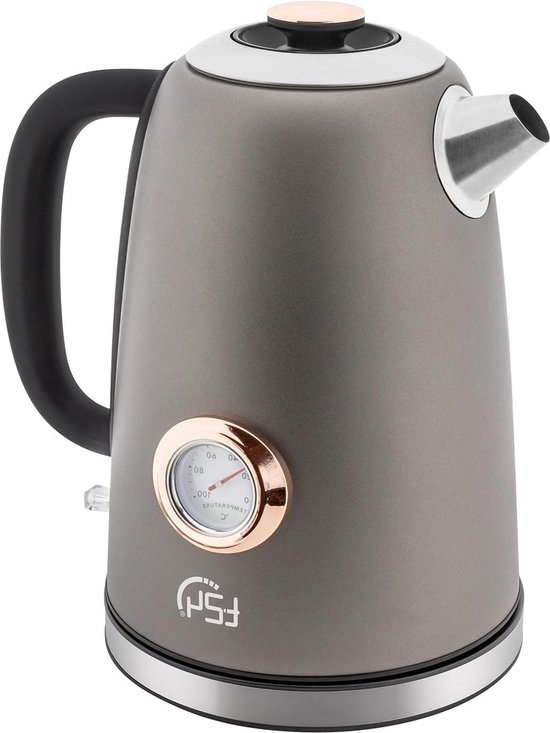 Retro design waterkoker - mat grijs, roestvrij staal - met analoge ...