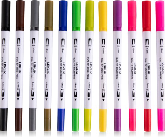 Dual Tip Brush Pens - 12 Colors | bol