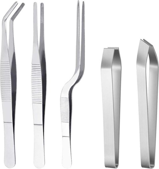 Set van 5 keukenpincetten - puntige gratenpincetten van roestvrij staal ...