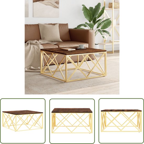 The Living Store Salontafel - - Salontafel - 80 x 80 x 40 cm - Goud ...
