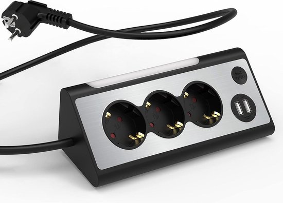 Verlengsnoer 3-voudige stekkerdoos met USB en led-nachtlampje ...