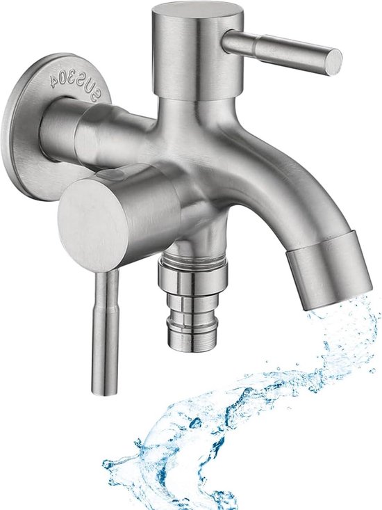 Dubbele waterkraan - 1/2 inch - roestvrij staal - universele ...