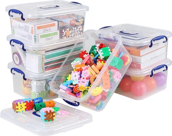 8L doorzichtige plastic opbergdozen met deksel en sluitclips - Set van ...