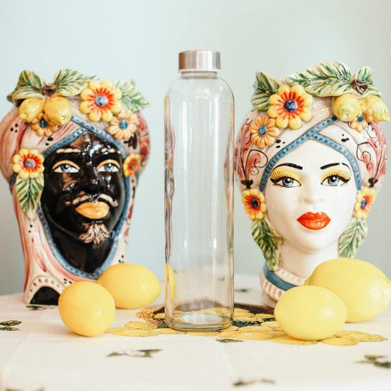 Glazen waterflessen - Set van 6 - Eos model 750 ml - Roestvrijstalen ...