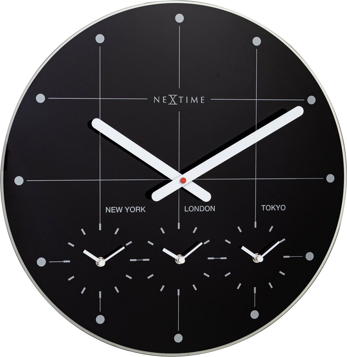 Wereldtijden klok - Stille wandklok - 43cm - Zwart - Glazen klok ...