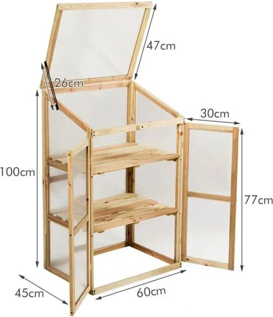 MEUBELEXPERT- Mini Kas 60x45x100CM met 3 Etage Planken voor Tuin/Balkon ...