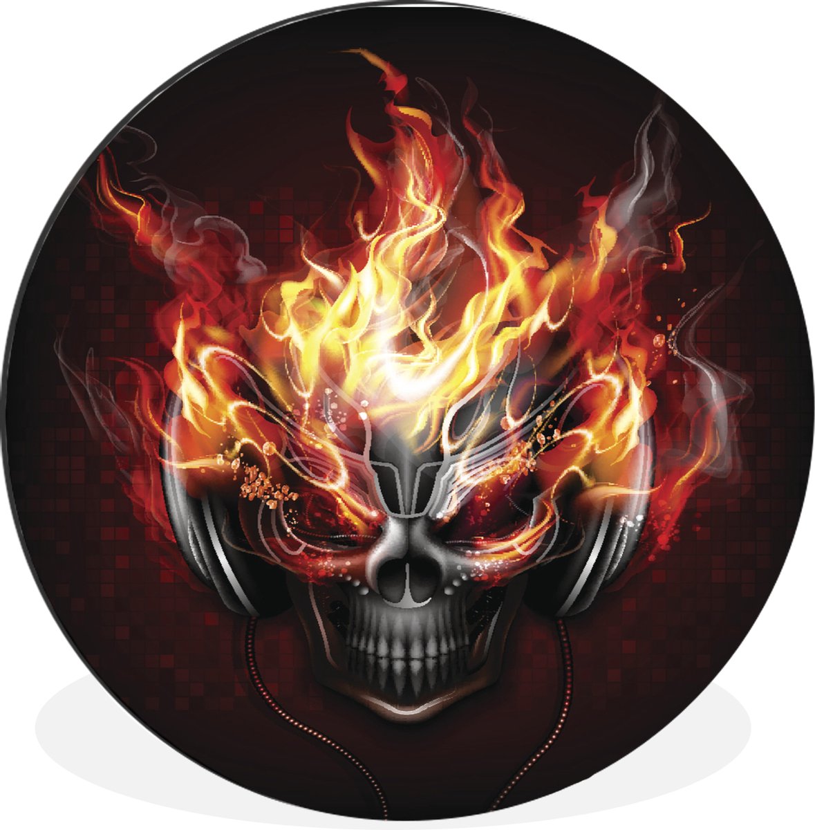 Une illustration d'un crâne enflammé avec un casque sur Wall cercle ...