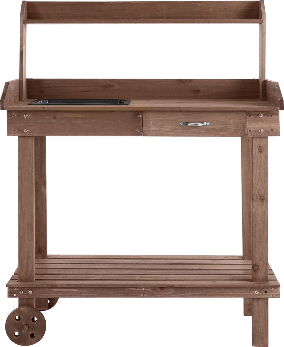 Outsunny Plantentafel met schuiflade 2 niveaus tuintafel met gootsteen ...