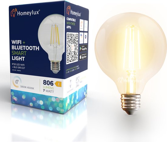 Homeylux Smart E27 Led Filament Lamp G95 Bolvormig Wifi En