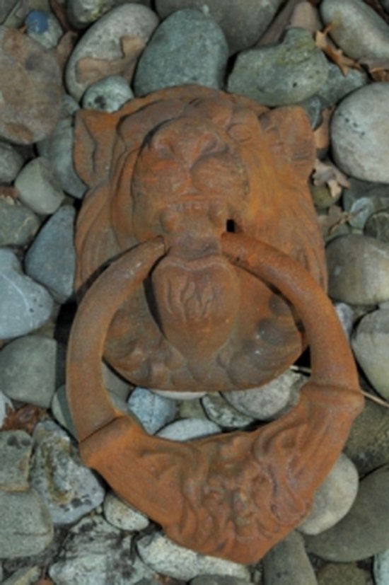 Prachtige grote leeuwekop als deurklopper, gietijzer rust-bruin. | bol