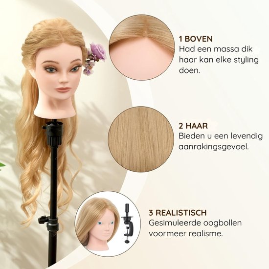 Mannequin Hoofd - Echt Menselijk Haar - Kappershoofd - Oefenhoofd ...