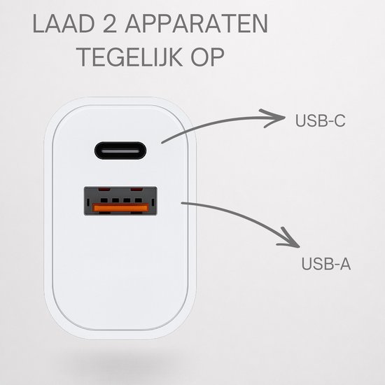 Grixx 20W USB C Adapter - oplader met 3-in-1 oplaadkabel - USB-C ...